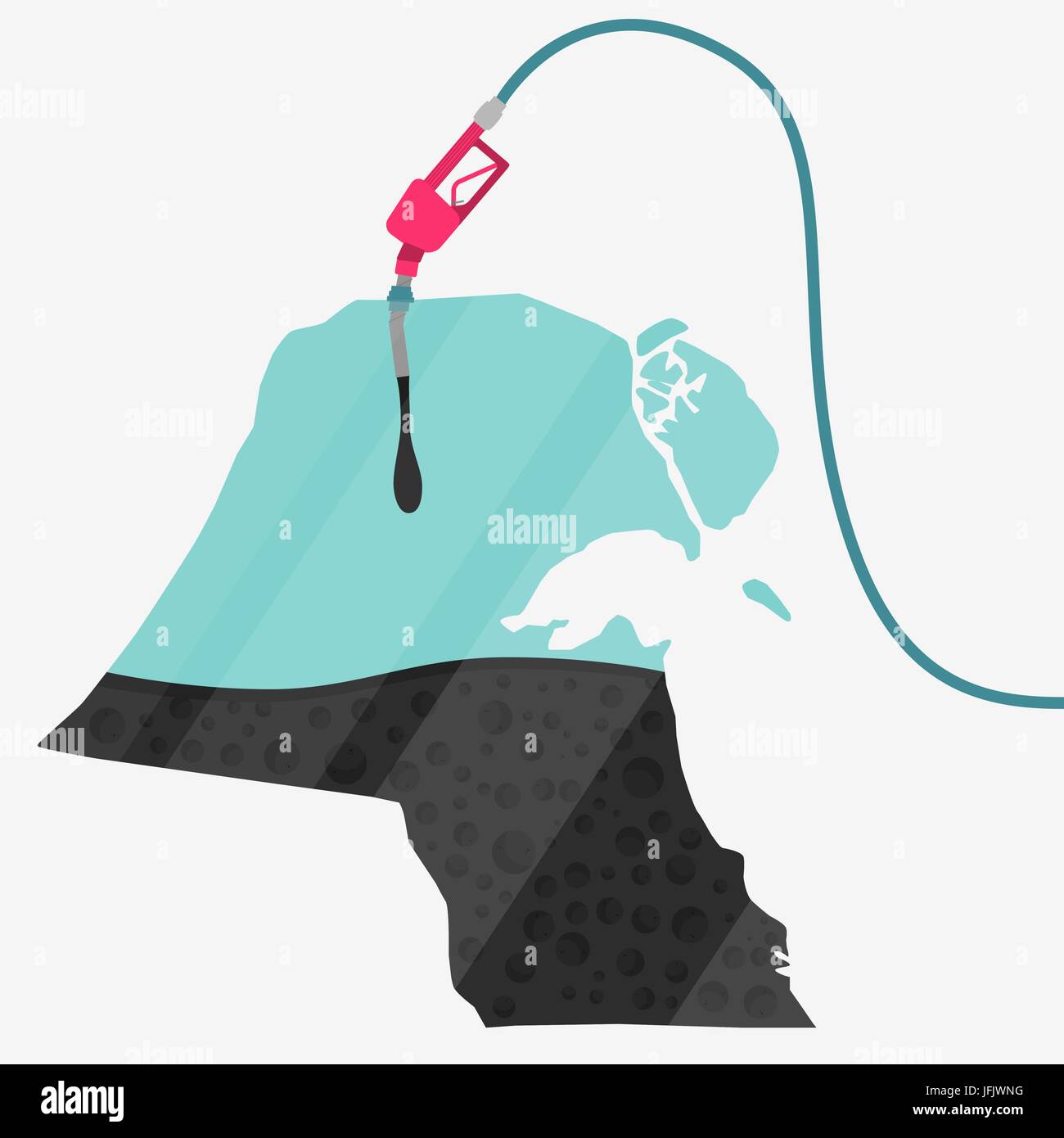 Map of Kuwait being fueled by oil. Gas pump fueled map. On the map ...