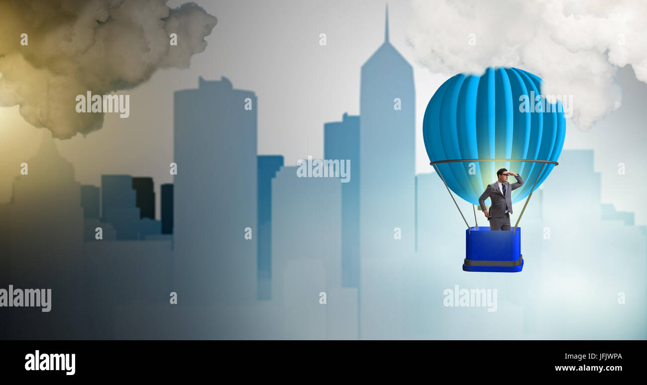 Businessman flying on balloon in challenge concept Stock Photo - Alamy