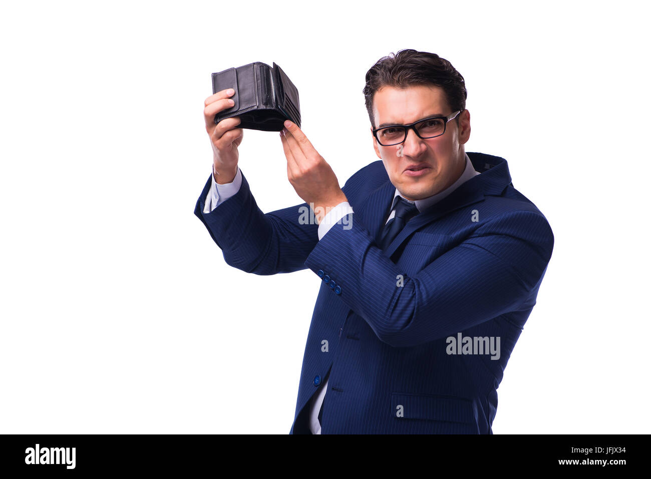 Bankrupt broke businessman with empty wallet on white background Stock ...