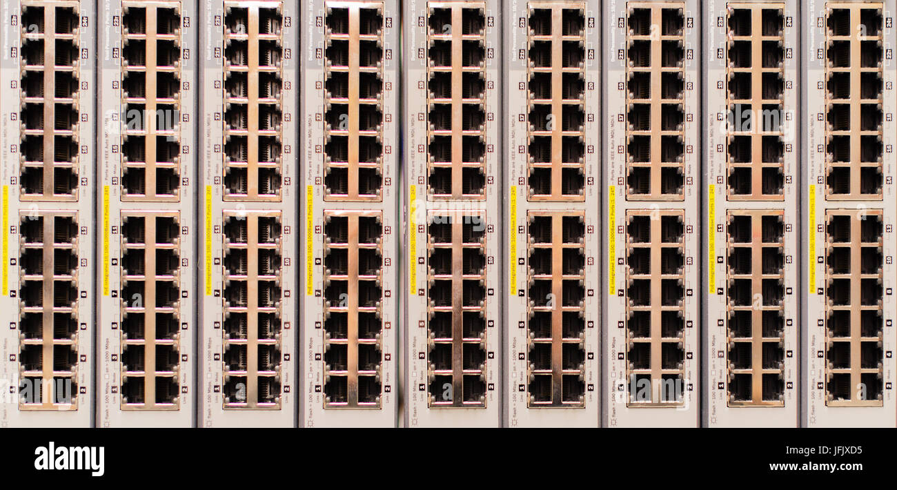 Network switch connections for network cable RJ45 Stock Photo - Alamy