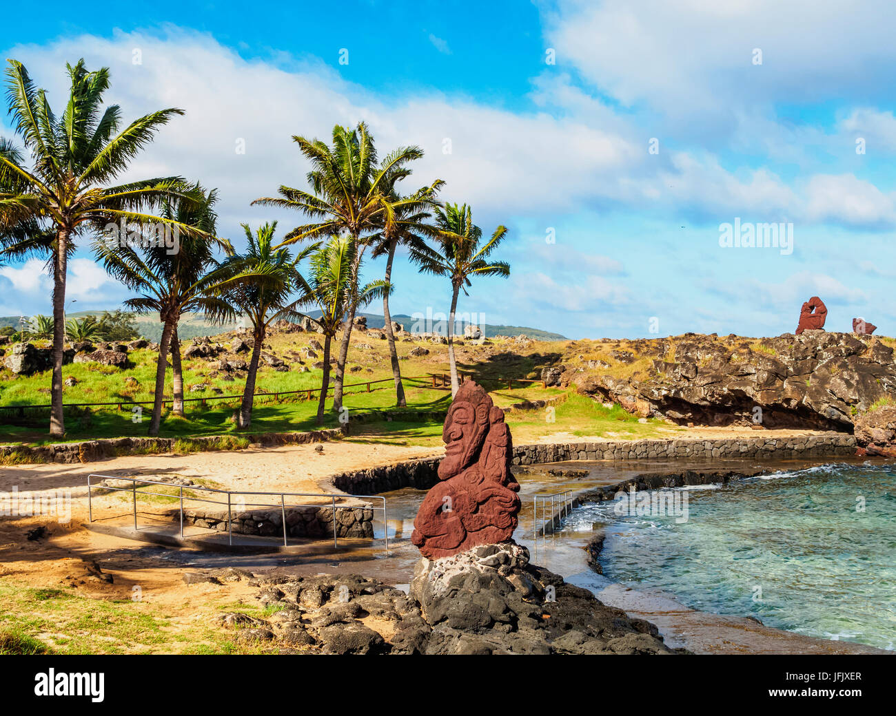 Sculpture by the Natural Swimming Pool, Hanga Roa, Easter Island, Chile ...