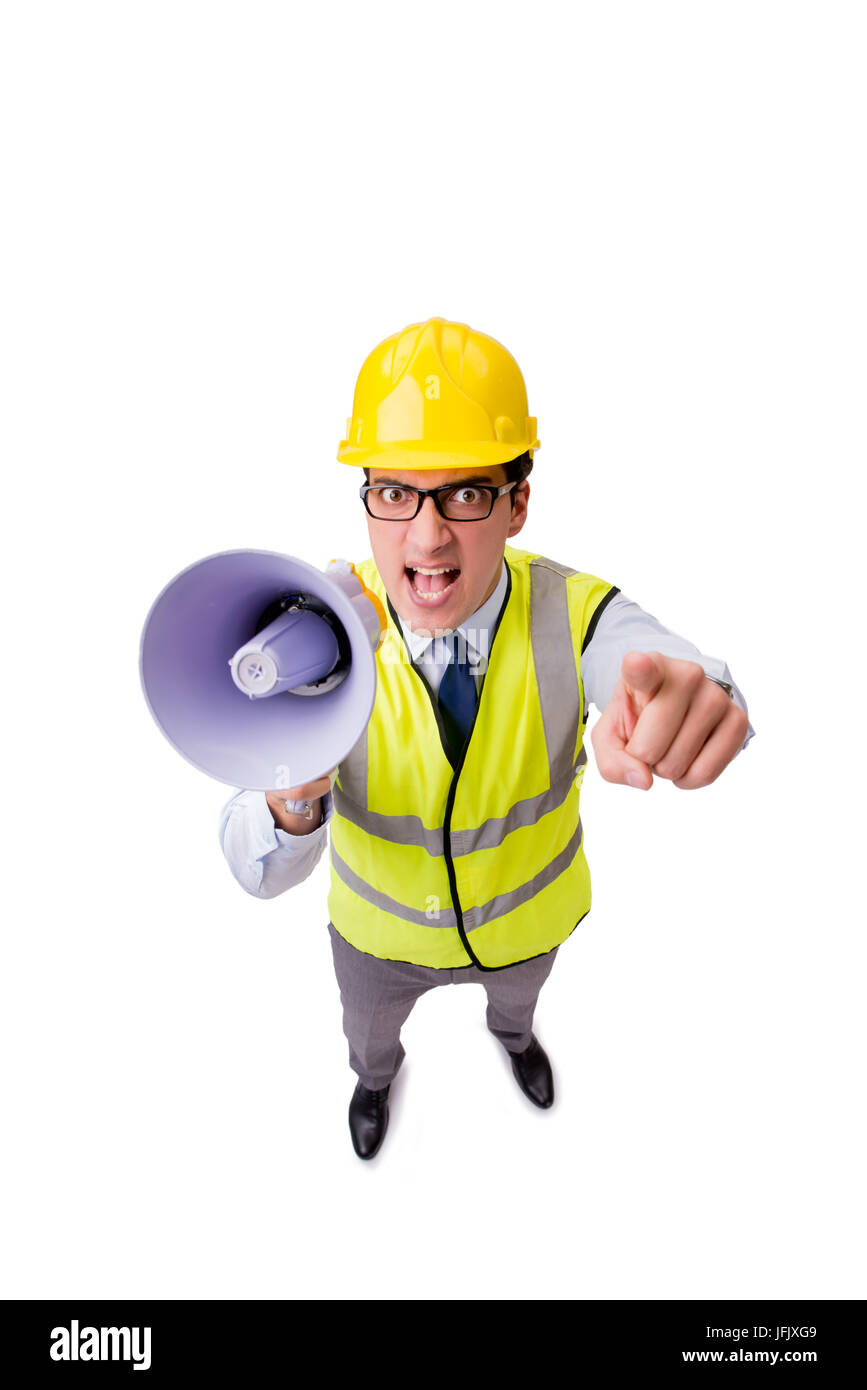 Angry construction supervisor isolated on white Stock Photo - Alamy