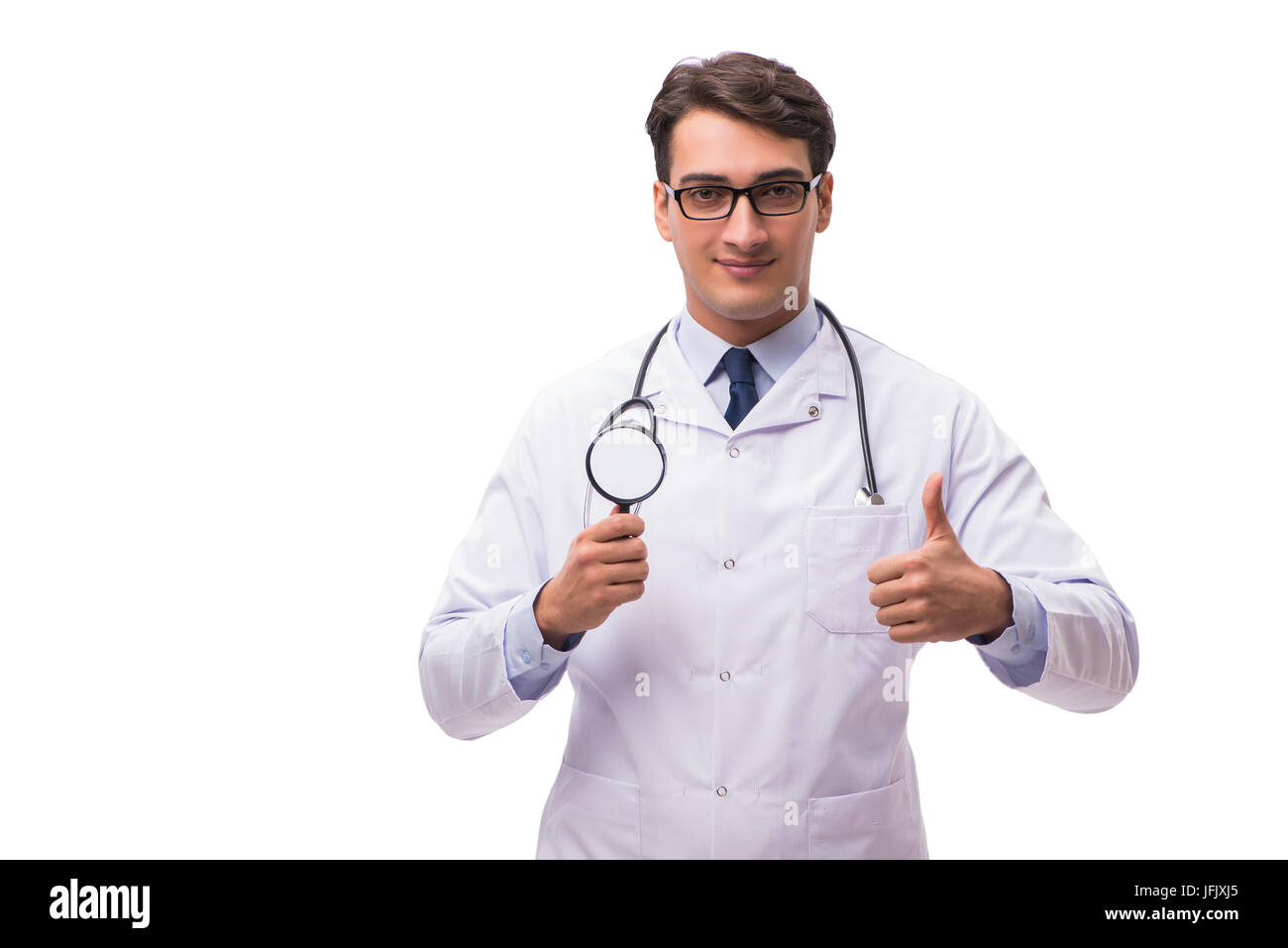 Doctor with magnifying glass on white background Stock Photo - Alamy