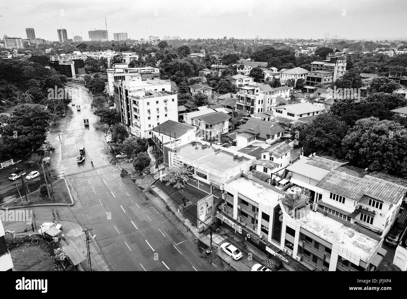 Yangon / Ragoon City street view townscape from the high - overview ...
