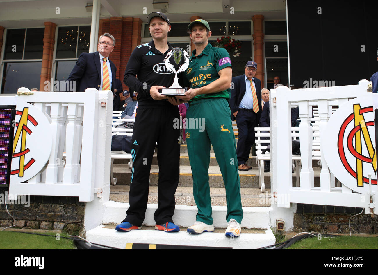 Surrey captain Gareth Batty (left) and Nottinghamshire captain Chris ...