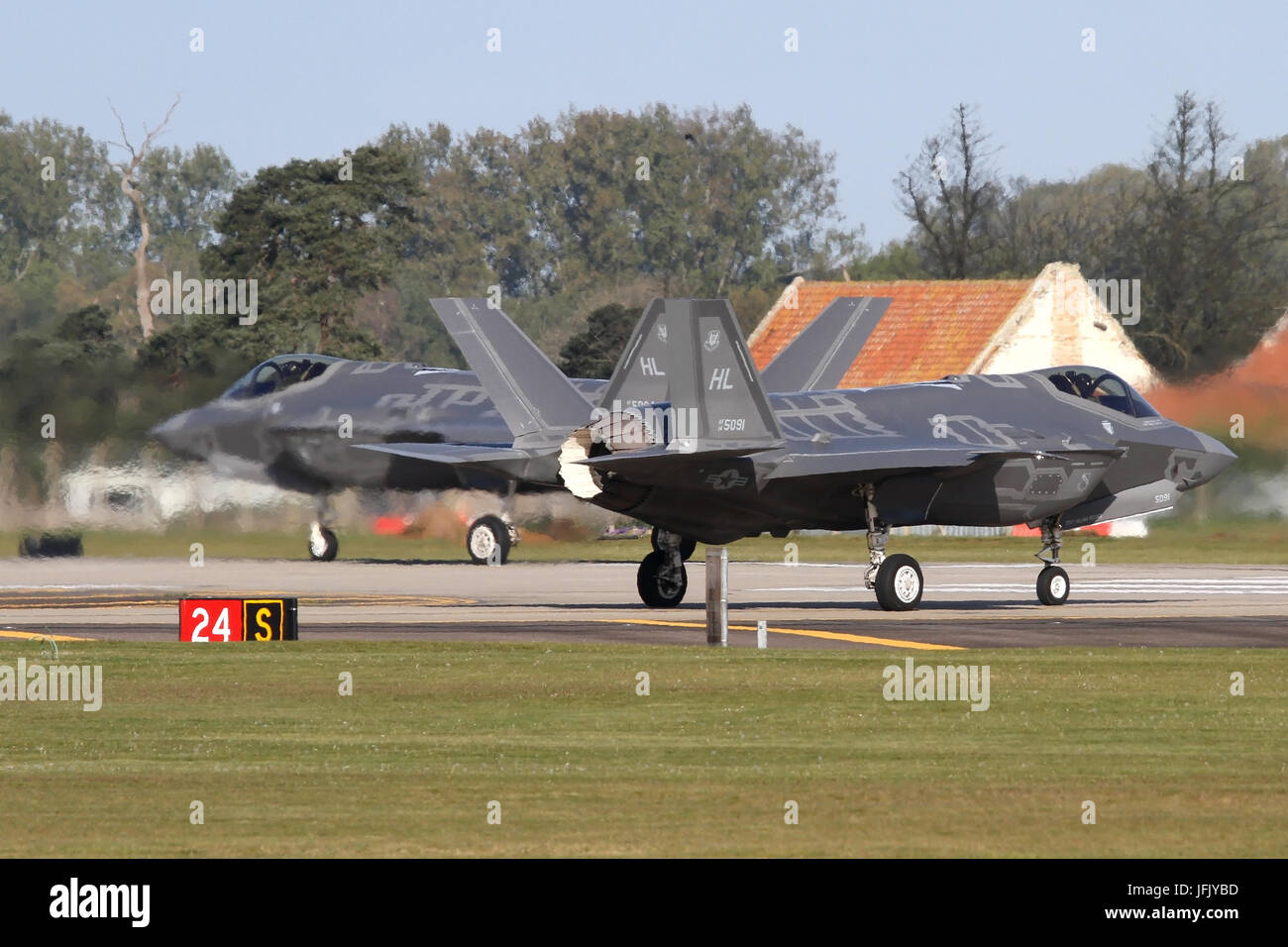 Two F-35A's from the USAF's first overseas deployment departing RAF ...