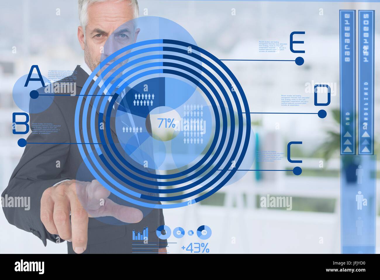 Composite image of businessman is touching a screen Stock Photo - Alamy