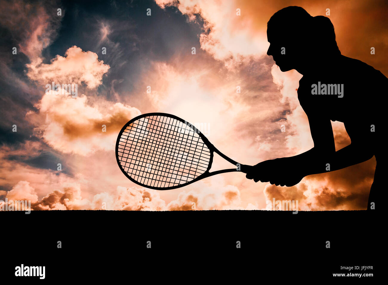 Composite image of tennis player playing tennis with a racket Stock ...