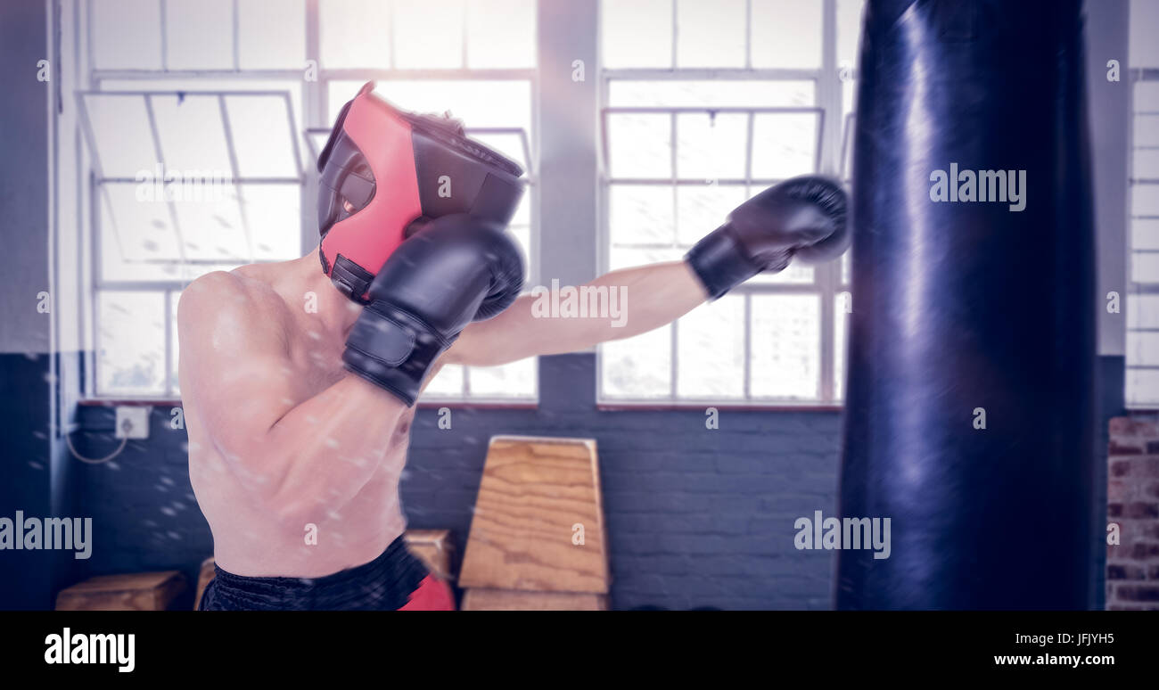 Composite image of side view of boxer hitting straight Stock Photo - Alamy
