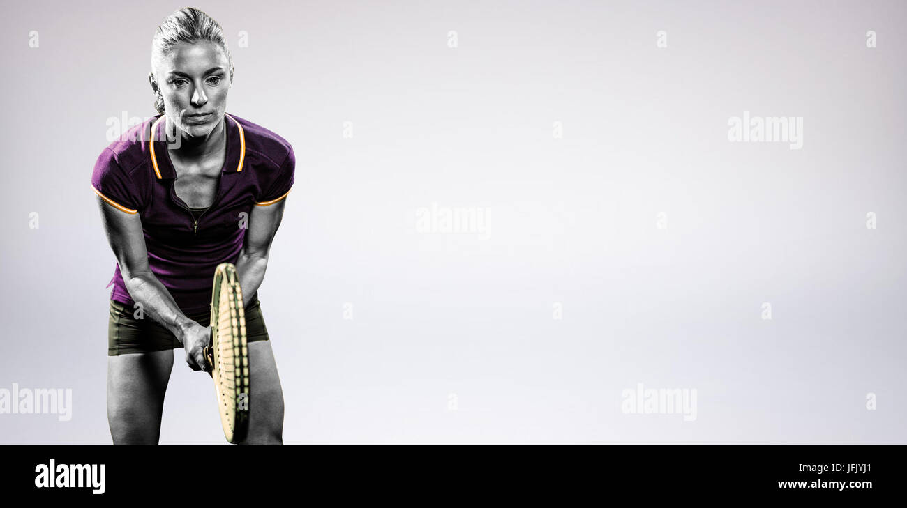 Composite image of tennis player playing tennis with a racket Stock ...