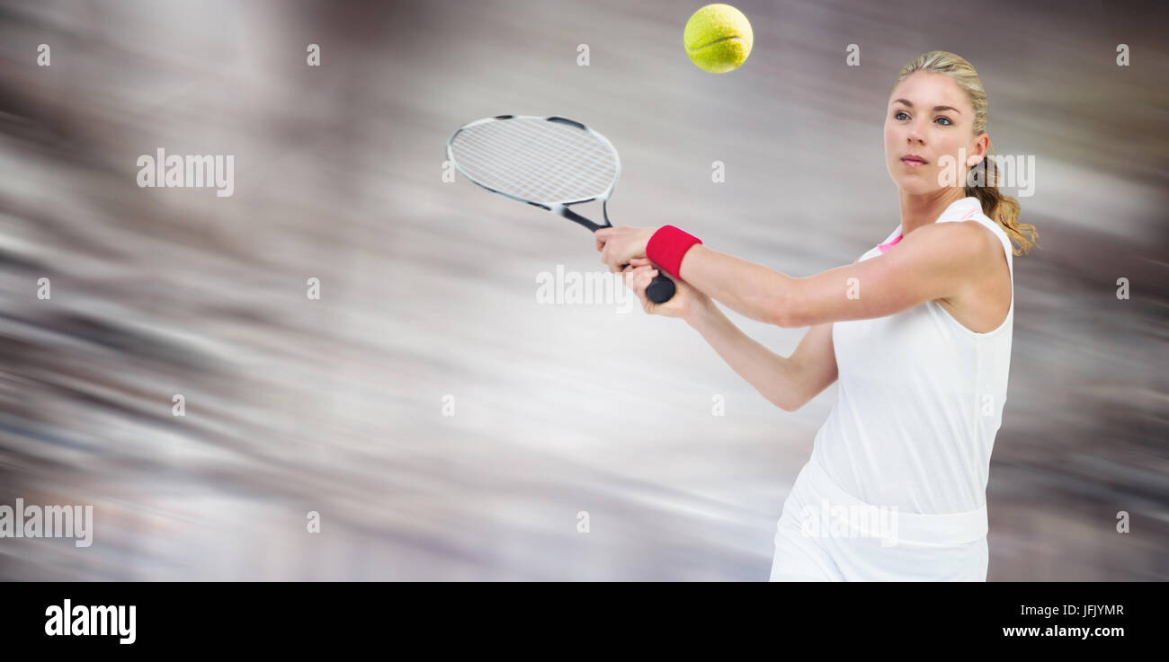 Composite image of athlete playing tennis with a racket Stock Photo - Alamy