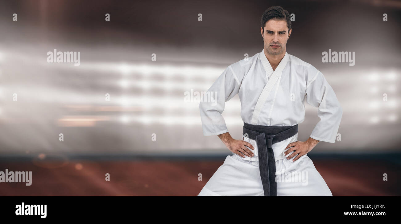 Composite image of portrait of fighter posing on white background Stock ...