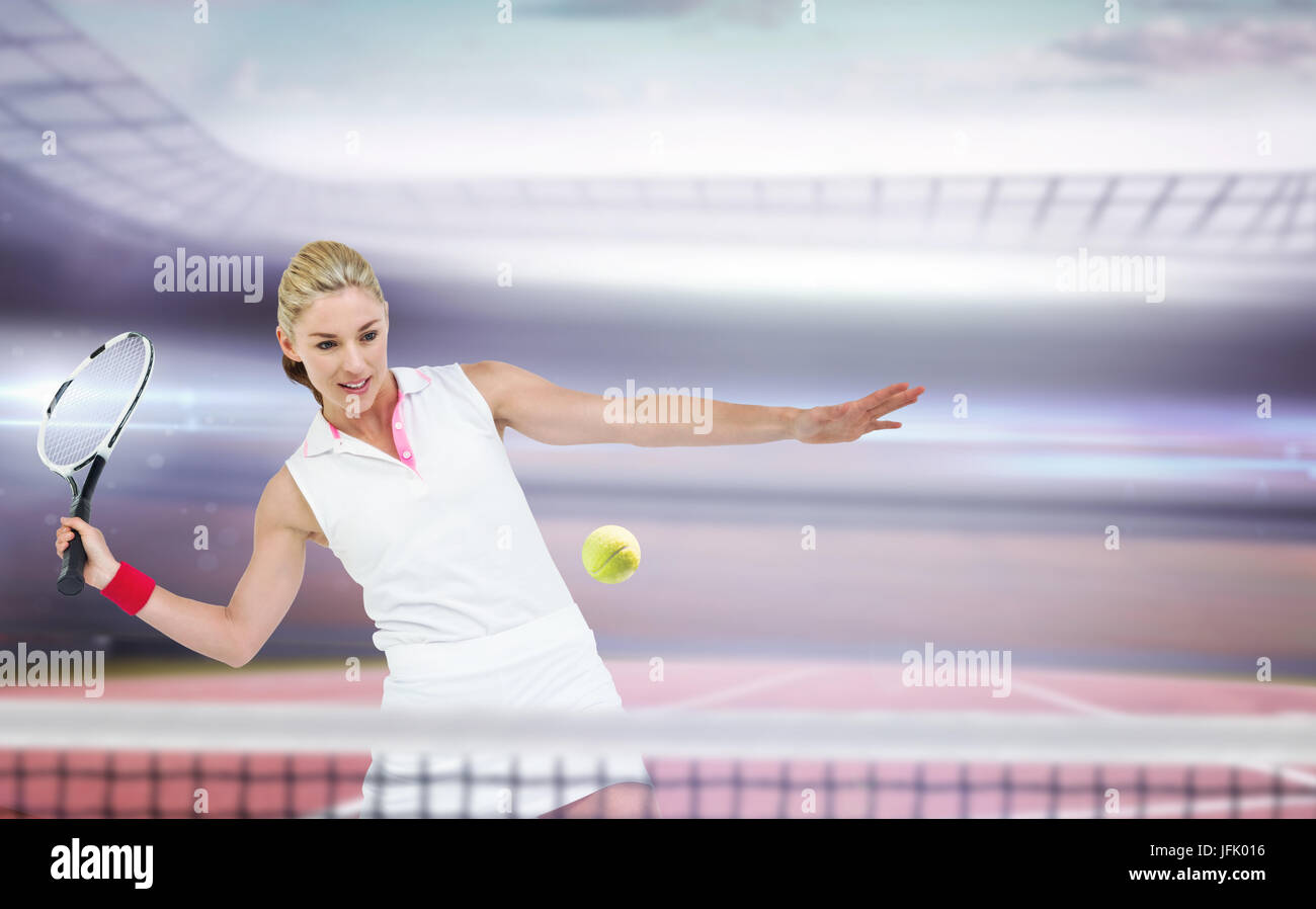 Composite image of athlete playing tennis with a racket Stock Photo - Alamy