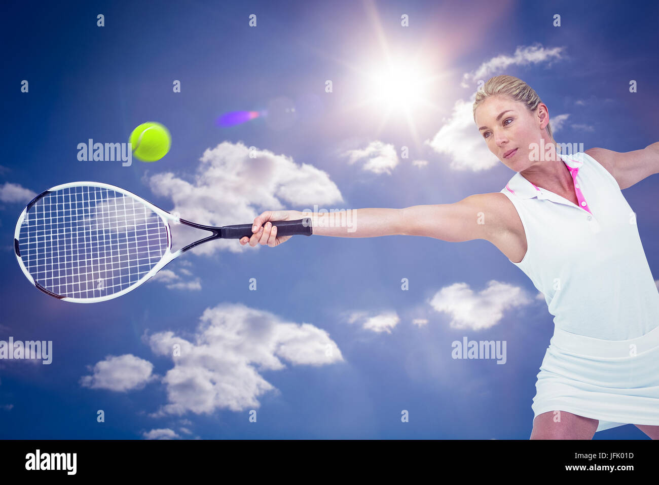 Composite image of athlete playing tennis with a racket Stock Photo - Alamy