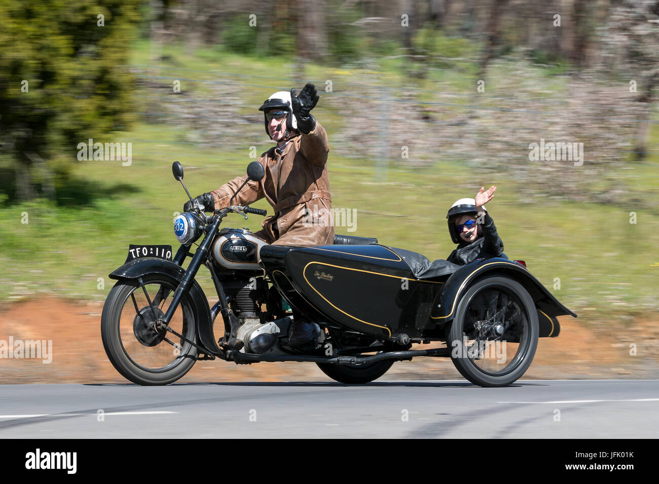 Vintage 1948 Ariel VB 600 Motorcycle on country roads near the town of ...