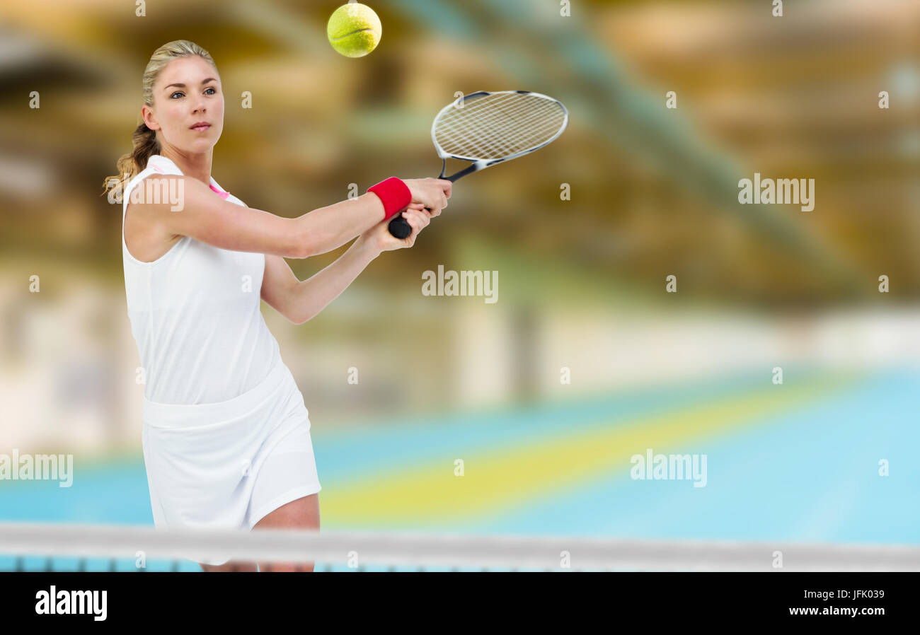 Composite image of athlete playing tennis with a racket Stock Photo - Alamy