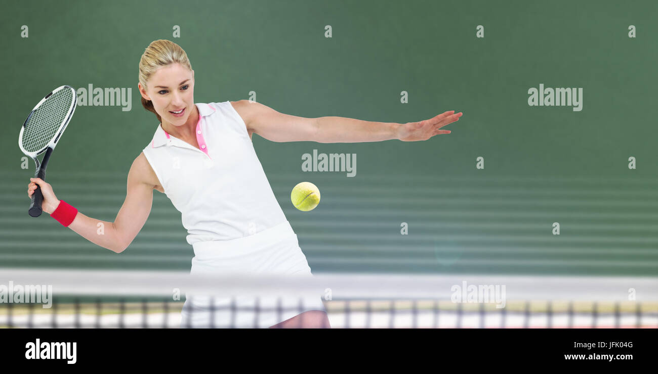 Composite image of athlete playing tennis with a racket Stock Photo - Alamy