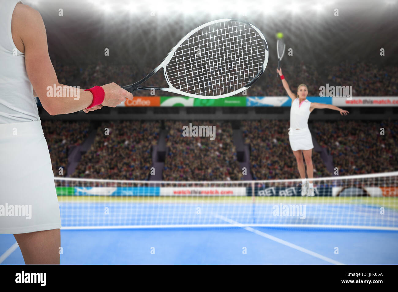 Composite image of athlete playing tennis with a racket Stock Photo - Alamy