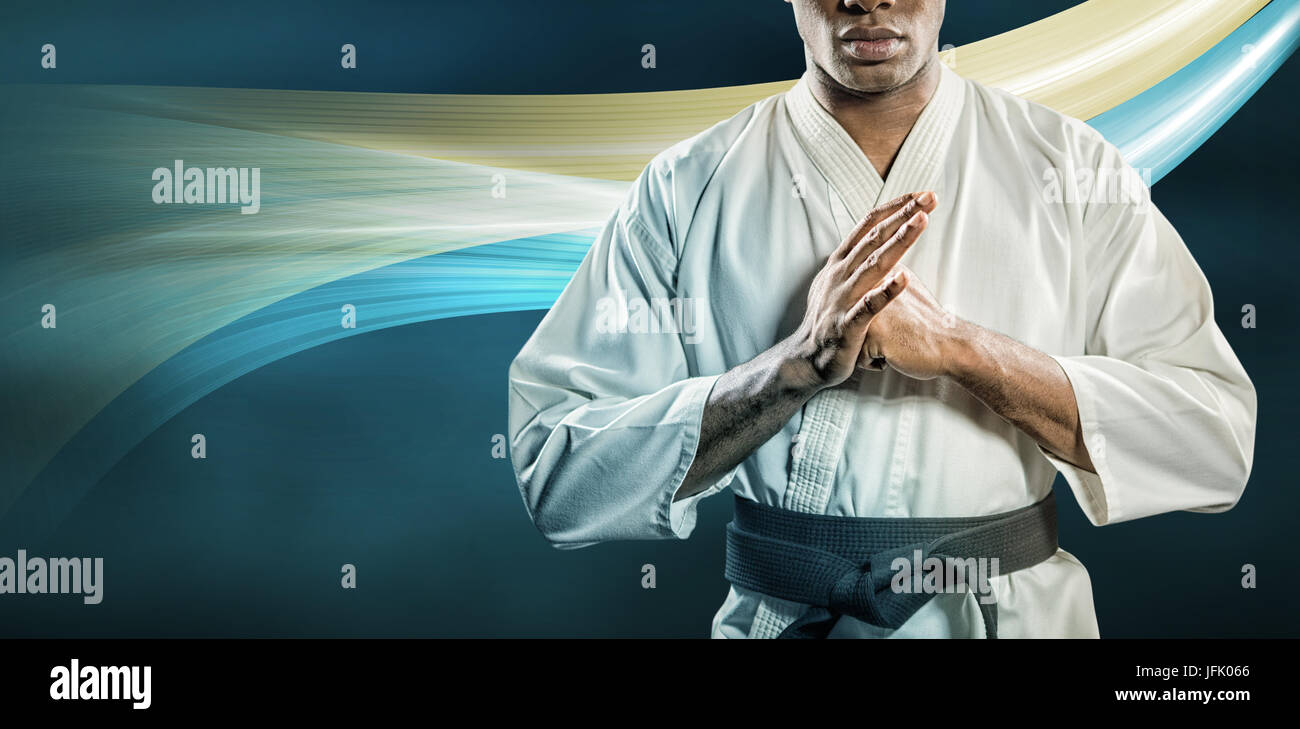 Composite image of fighter performing hand salute Stock Photo - Alamy