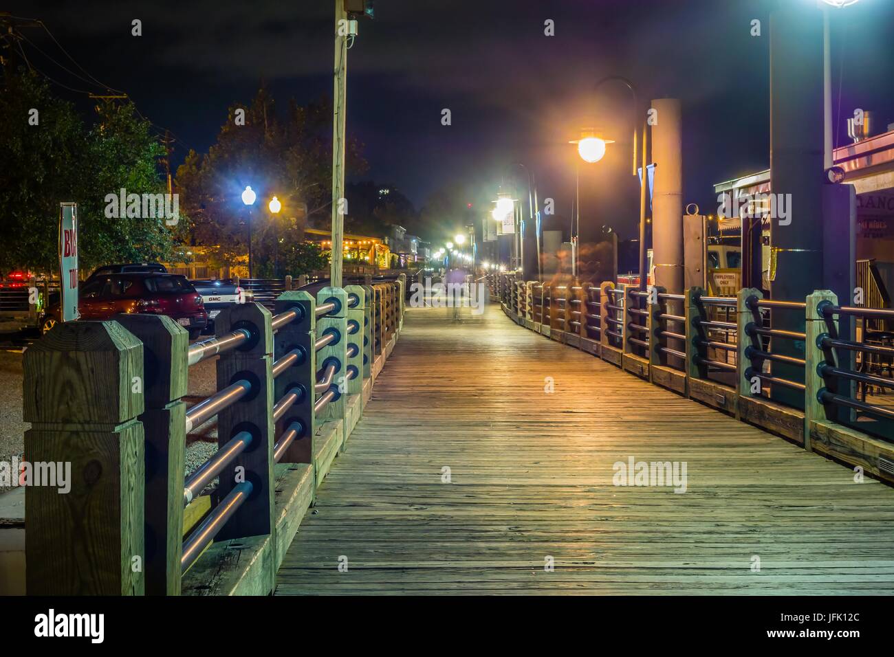 riverfront board walk scenes in wilmington nc at night Stock Photo - Alamy