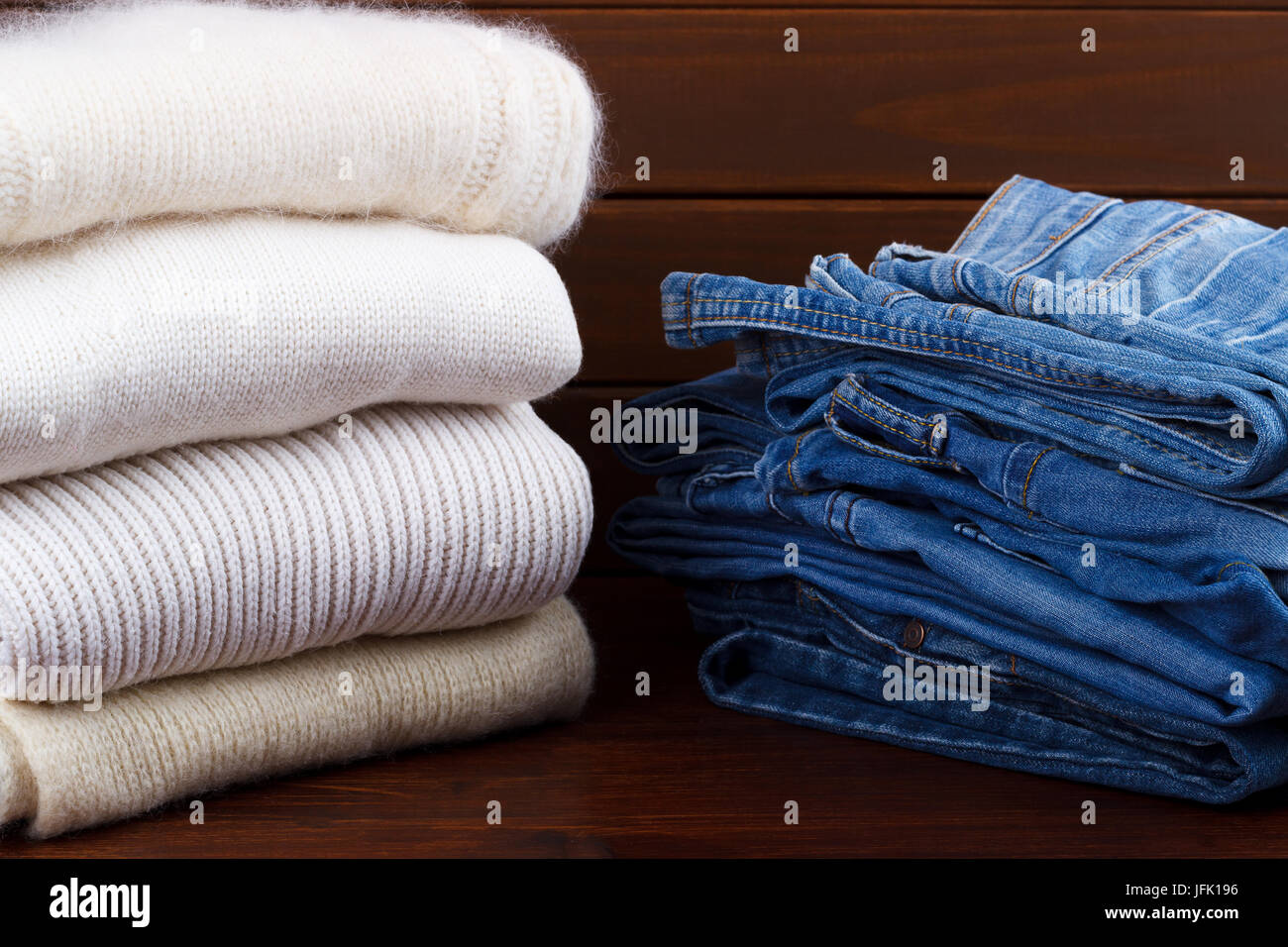 Stack of knitted sweaters Stock Photo - Alamy