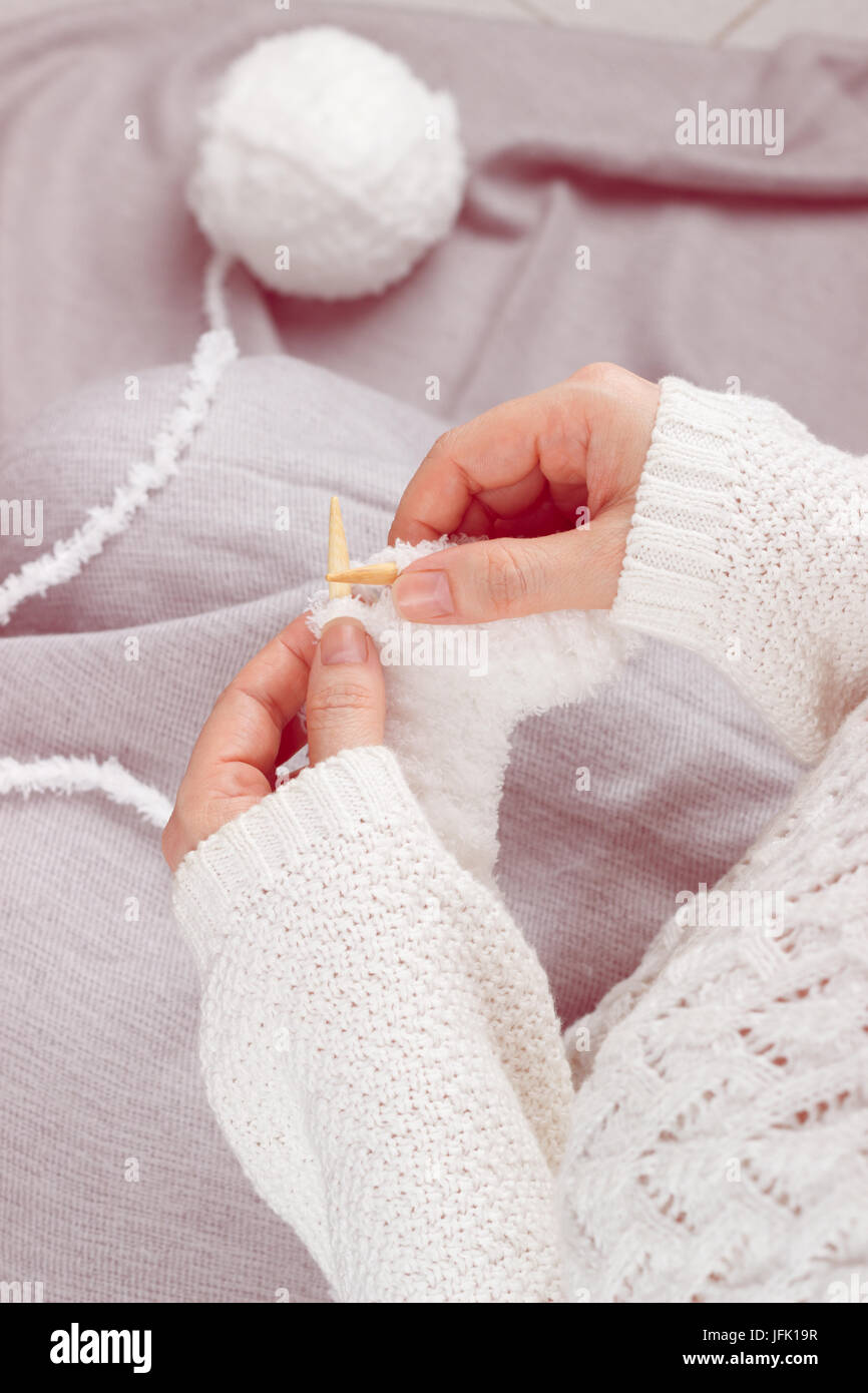 woman hands knitting Stock Photo - Alamy