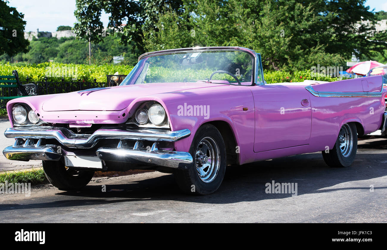 Pink American Cabriolet Classic car on street in Havana Cuba Stock ...