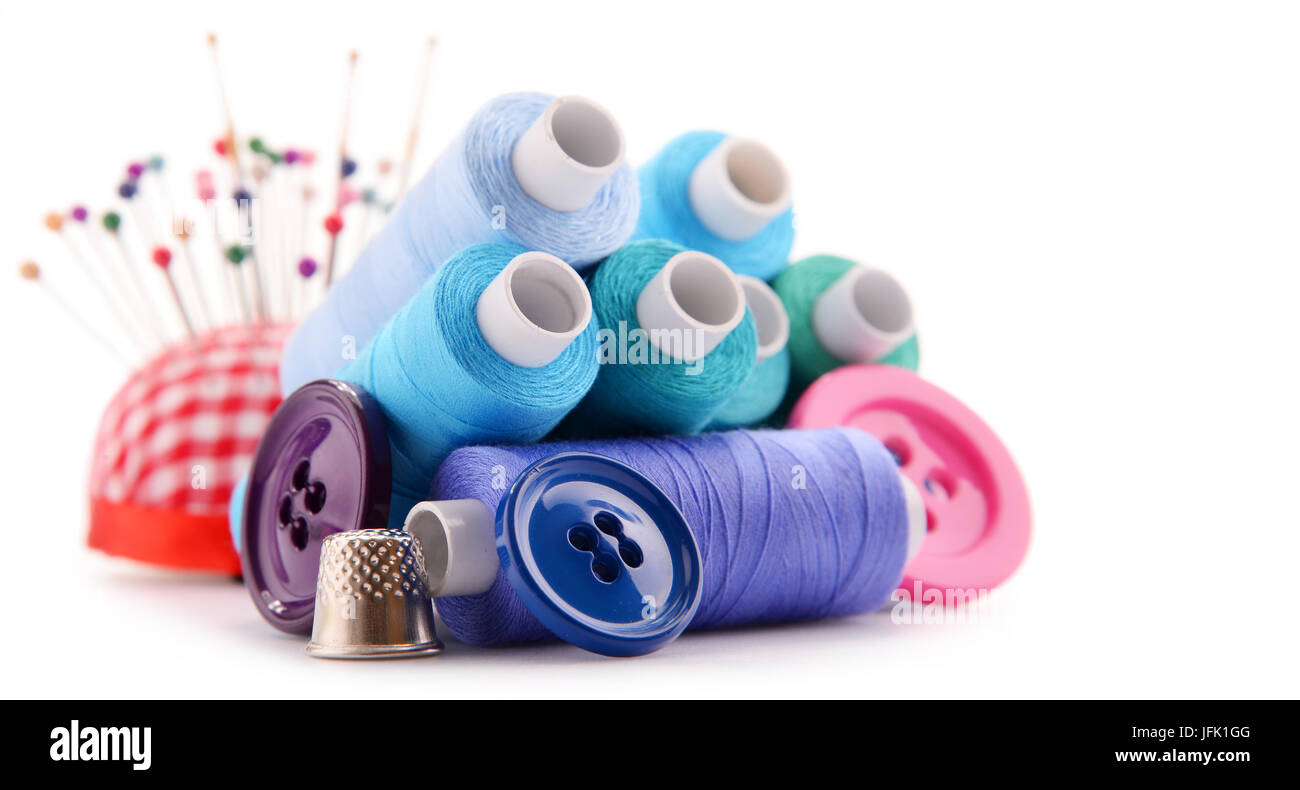 Composition with tailor threads isolated on white background Stock ...