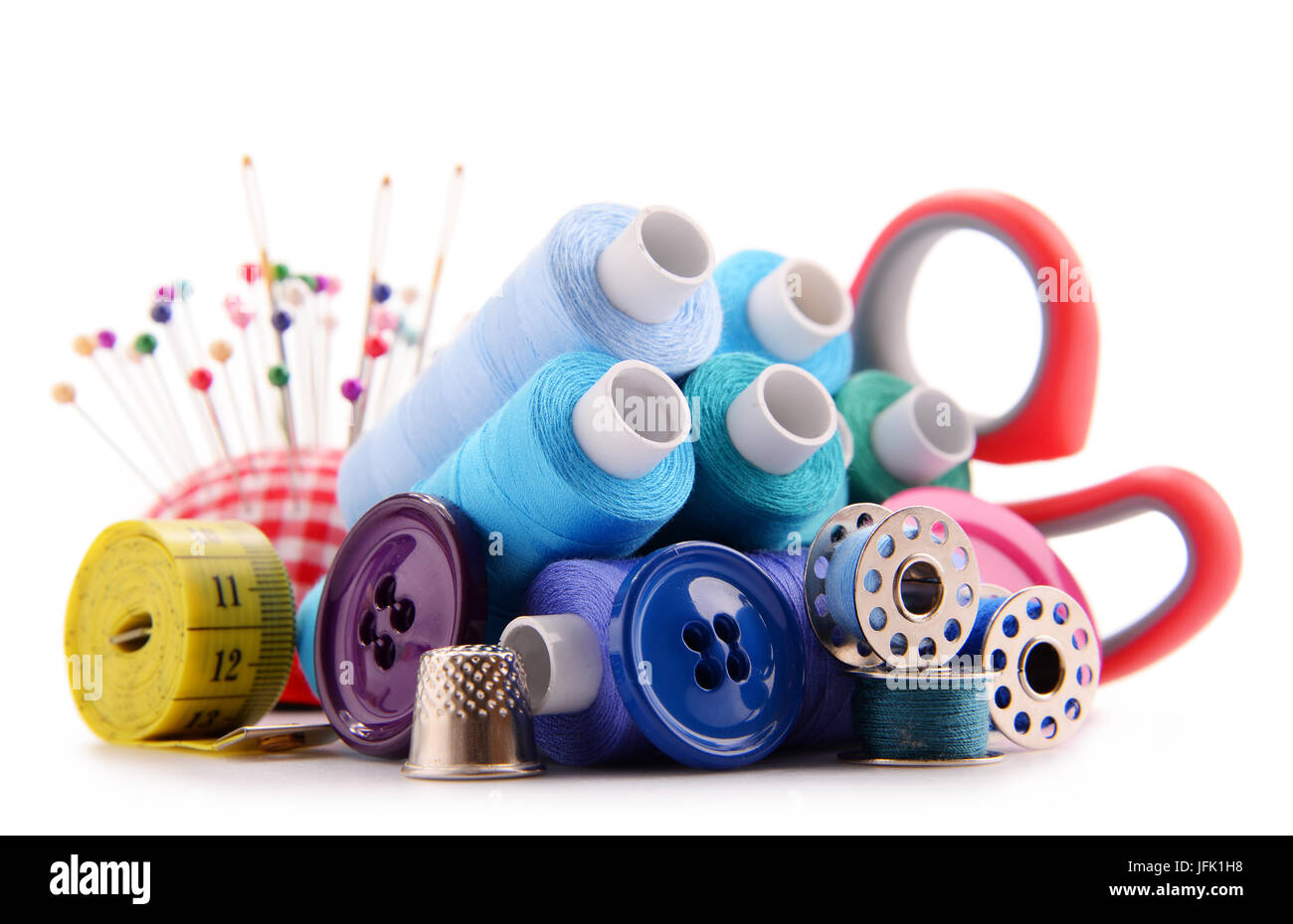 Composition with tailor threads isolated on white background Stock ...