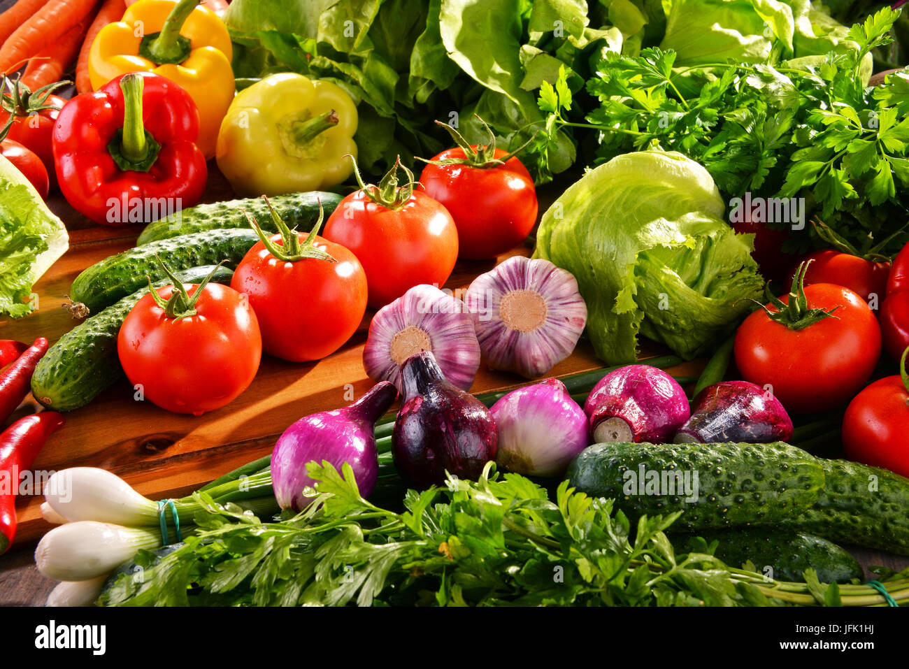 Composition with variety of fresh organic vegetables Stock Photo - Alamy
