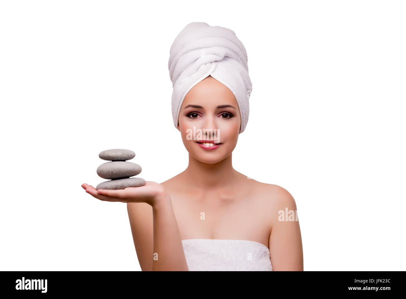 Beautiful woman in beauty concept isolated on white Stock Photo - Alamy