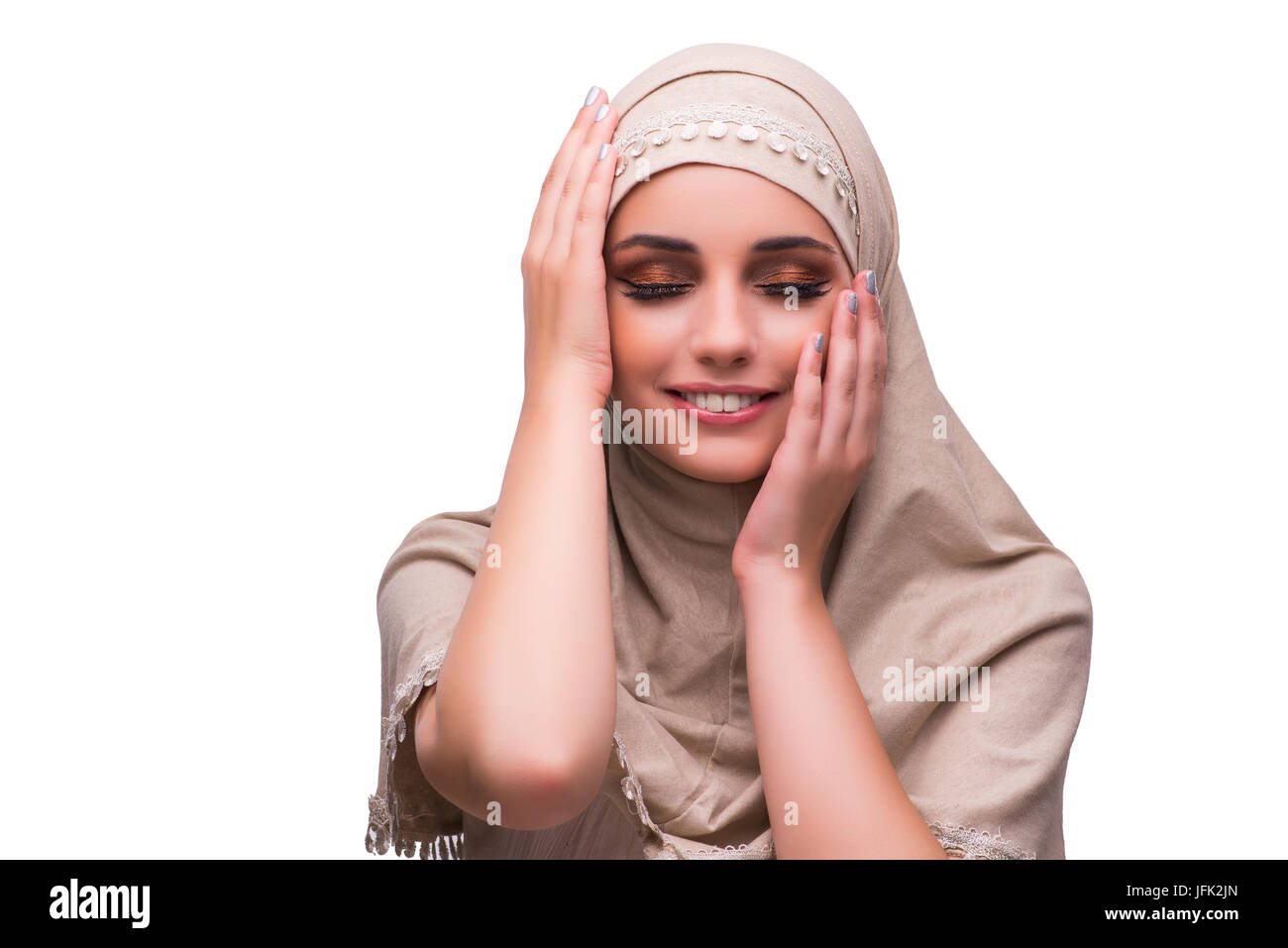 Woman in traditional muslim clothing isolated on white Stock Photo - Alamy