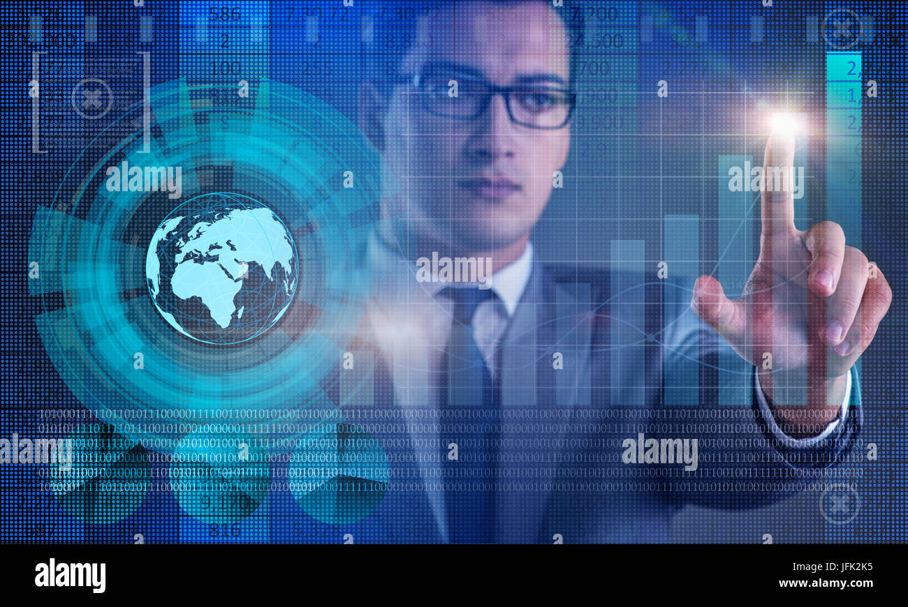 Businessman pressing virtual buttons in futuristic concept Stock Photo ...