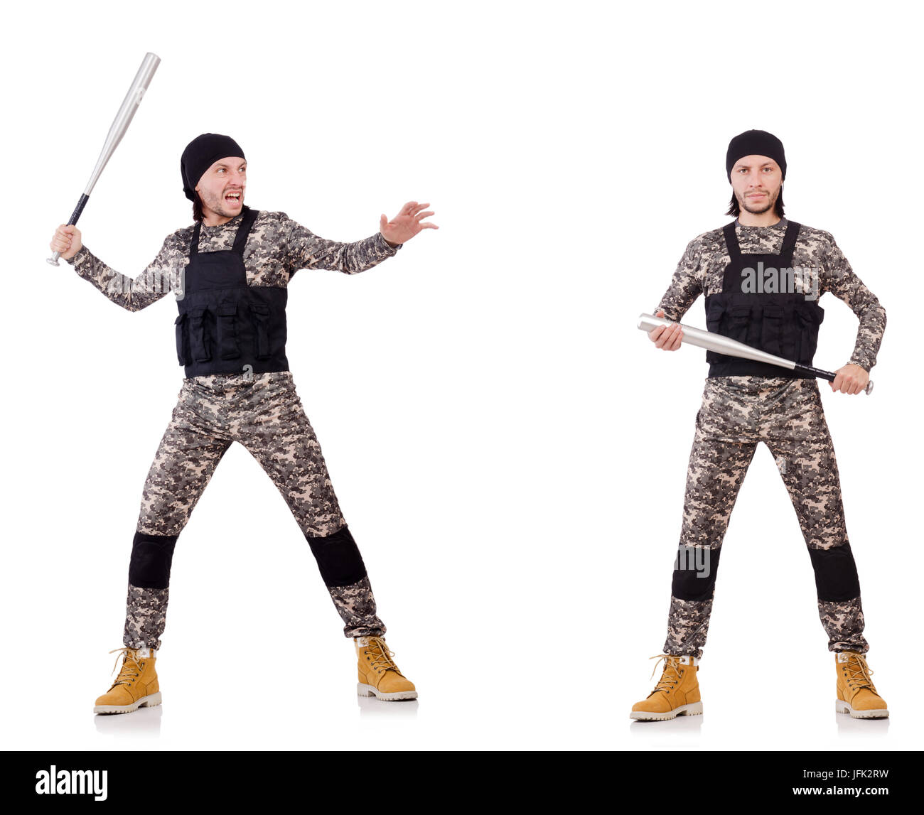 Soldier with bat isolated on the white background Stock Photo - Alamy