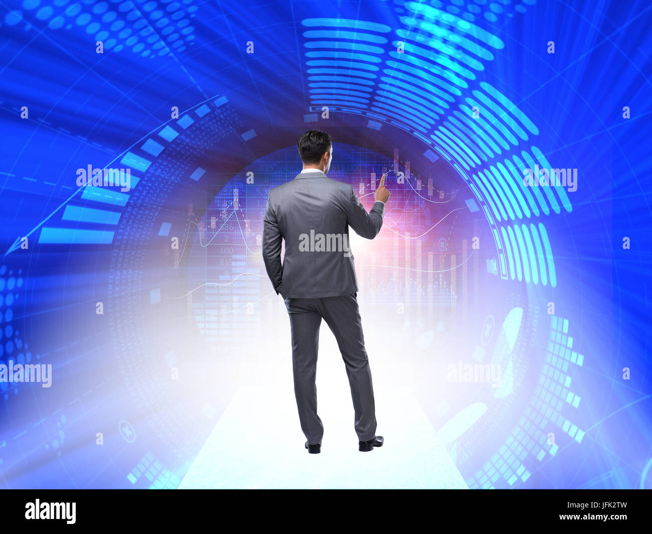 Businessman pressing virtual buttons in futuristic concept Stock Photo ...