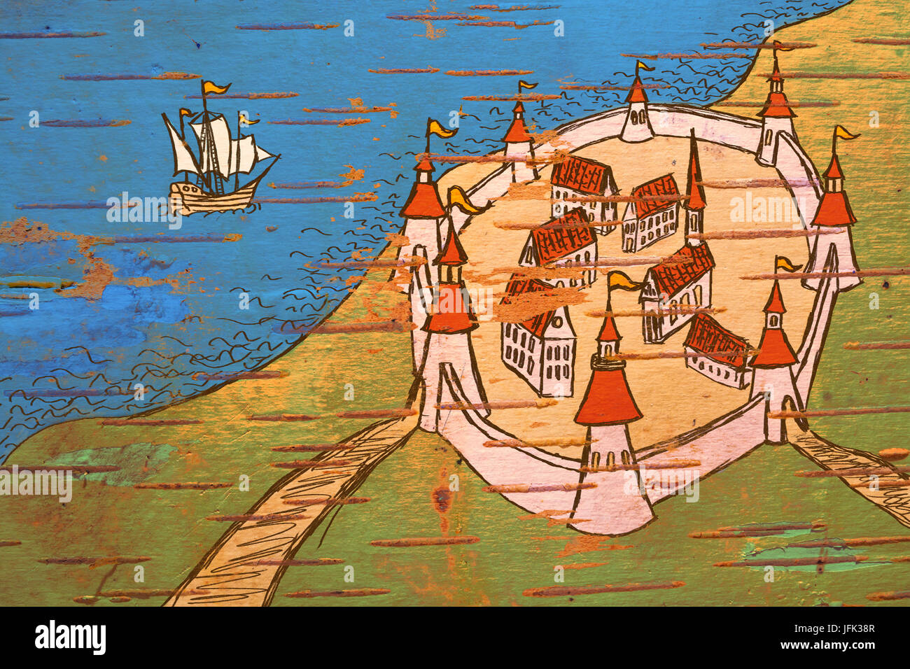 Stylized ancient color grunge map on the order of olden time on ...