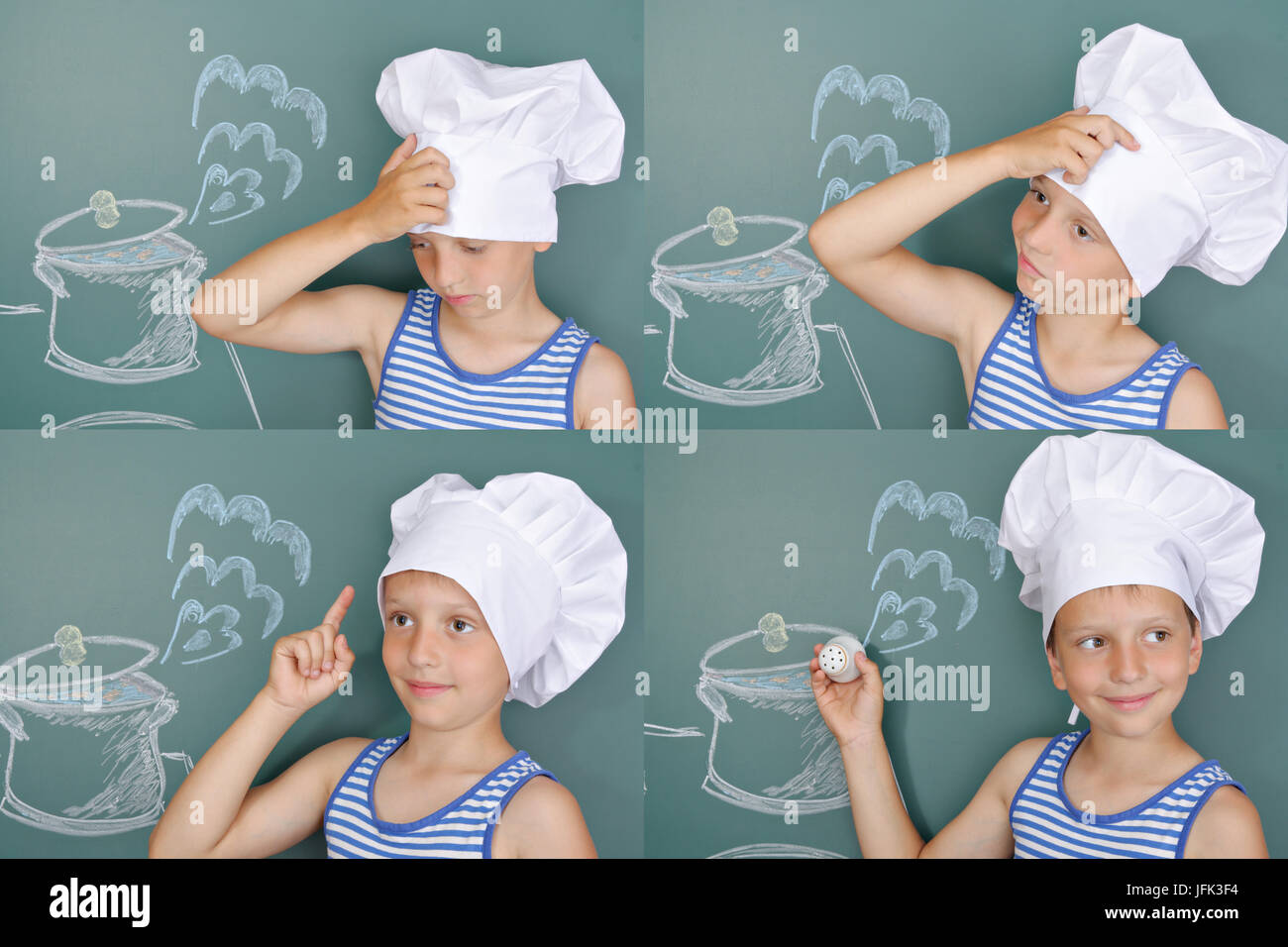 Forgetful chef who almost forgot to salt lunch. Comic strip Stock Photo ...
