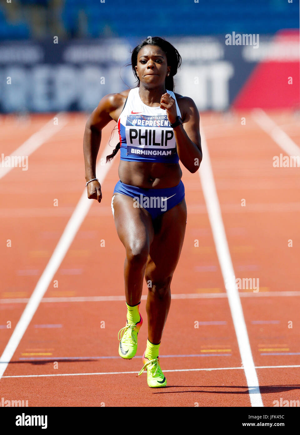 Asha Philip competes in the Women's 100 Metres Semi Final during day ...