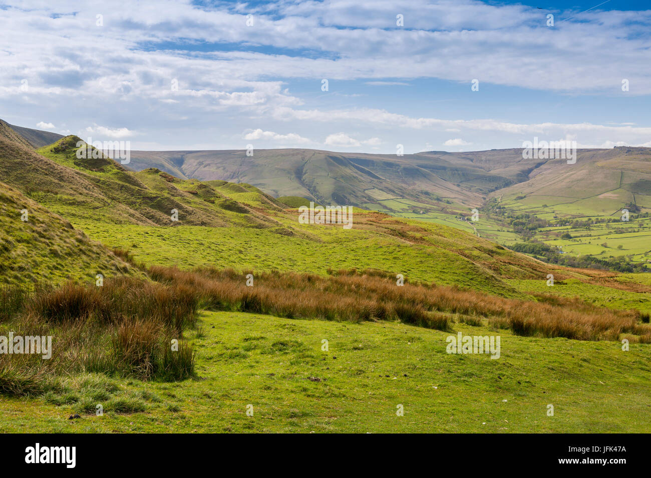 The western end of the Vale of Edale from below Mam Tor in the Peak ...