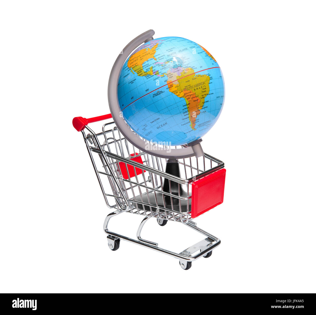 Earth globe on shopping cart shopping online Stock Photo - Alamy