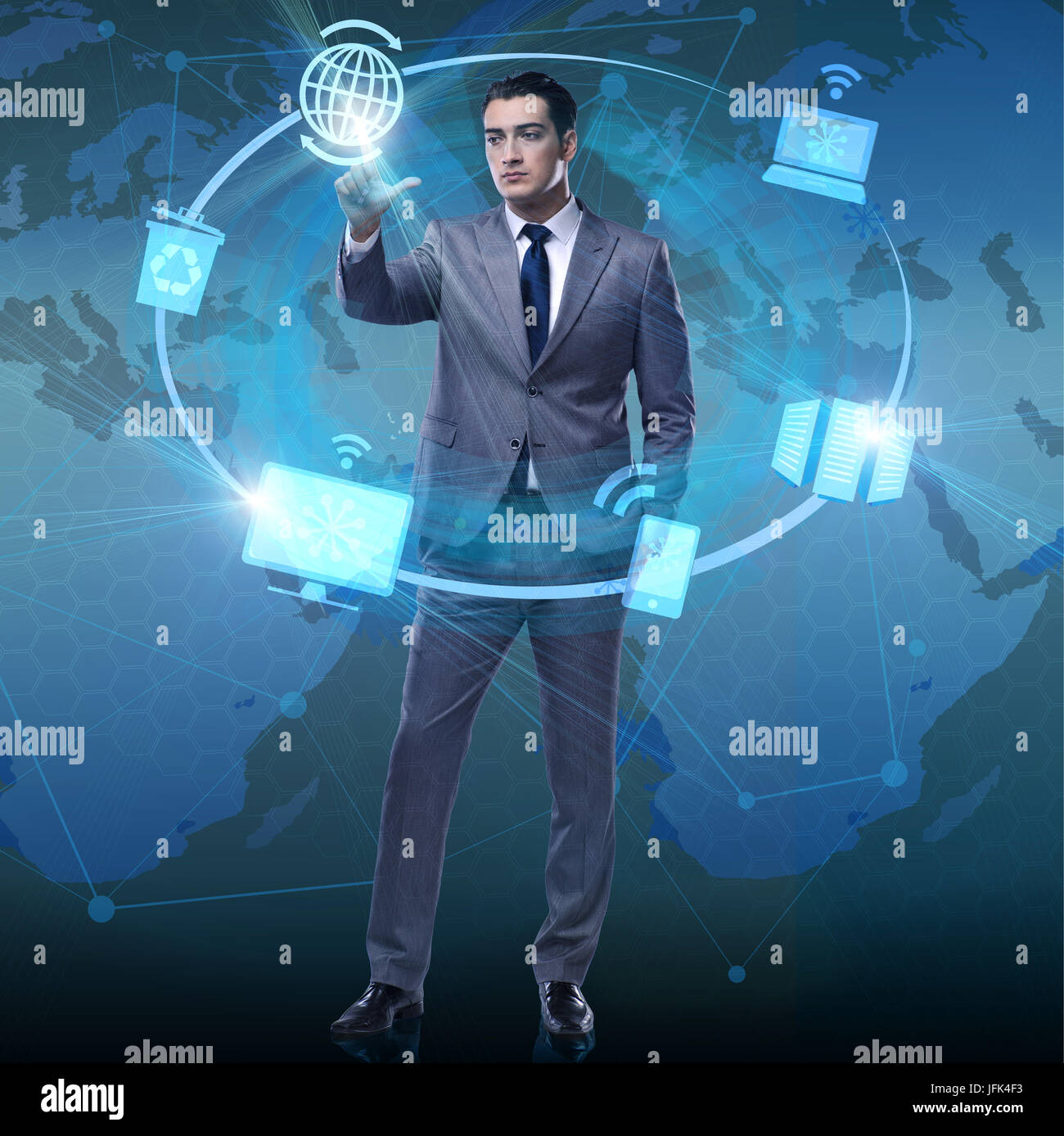 Businessman pressing buttons in computing concept Stock Photo - Alamy