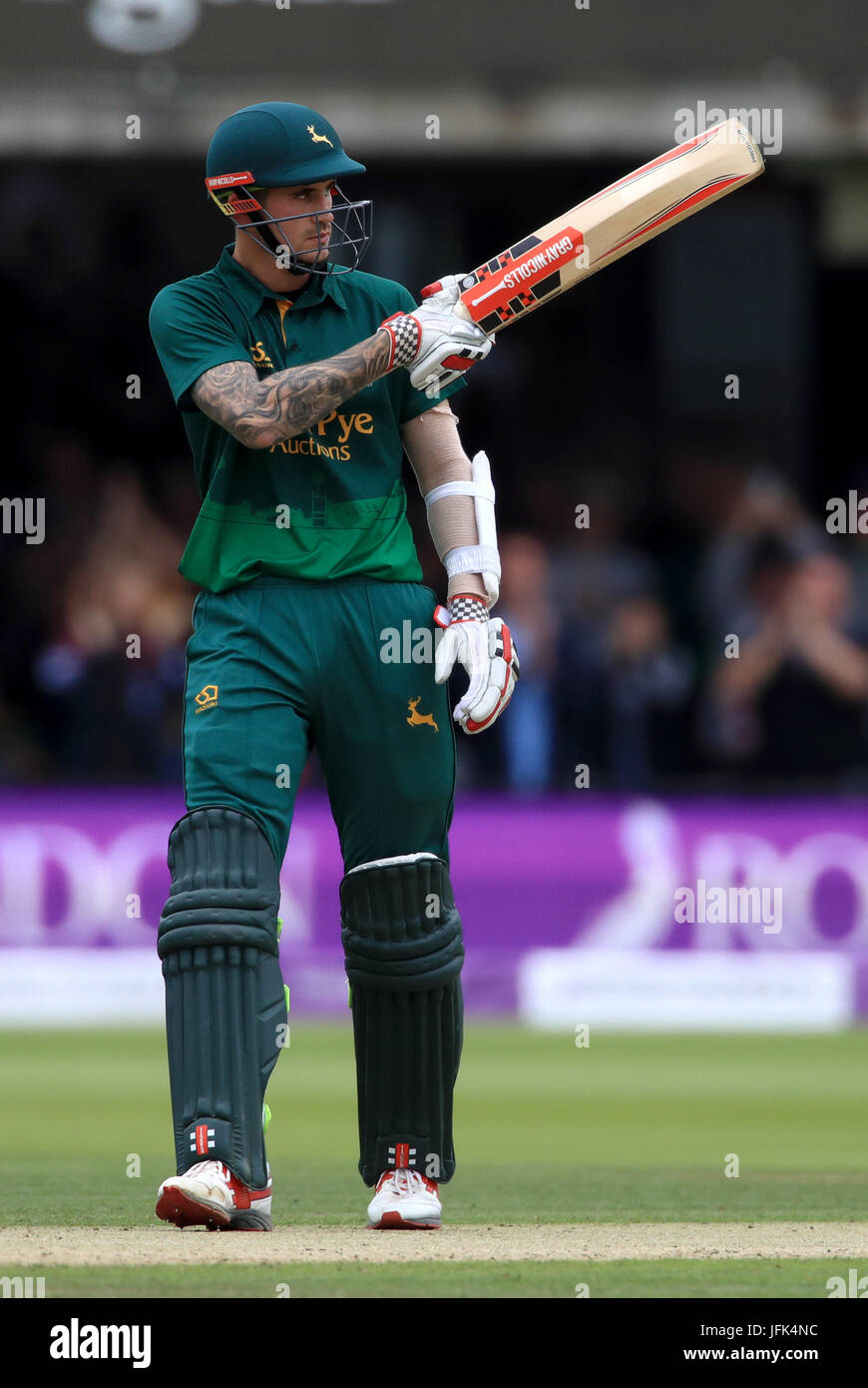 Nottinghamshire's Alex Hales celebrates his half-century during the One ...