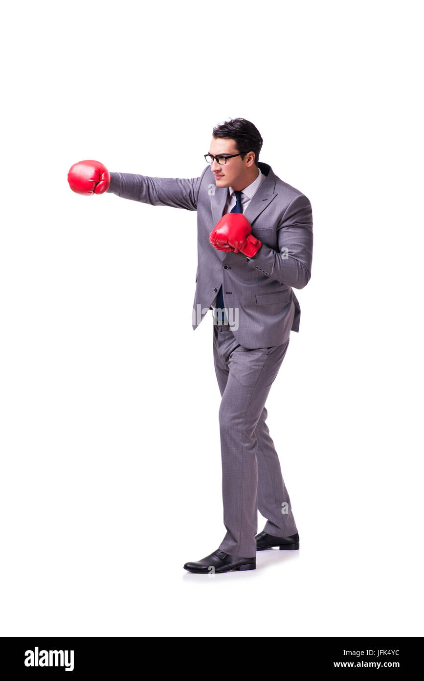 Businessman boxing isolated on the white background Stock Photo - Alamy