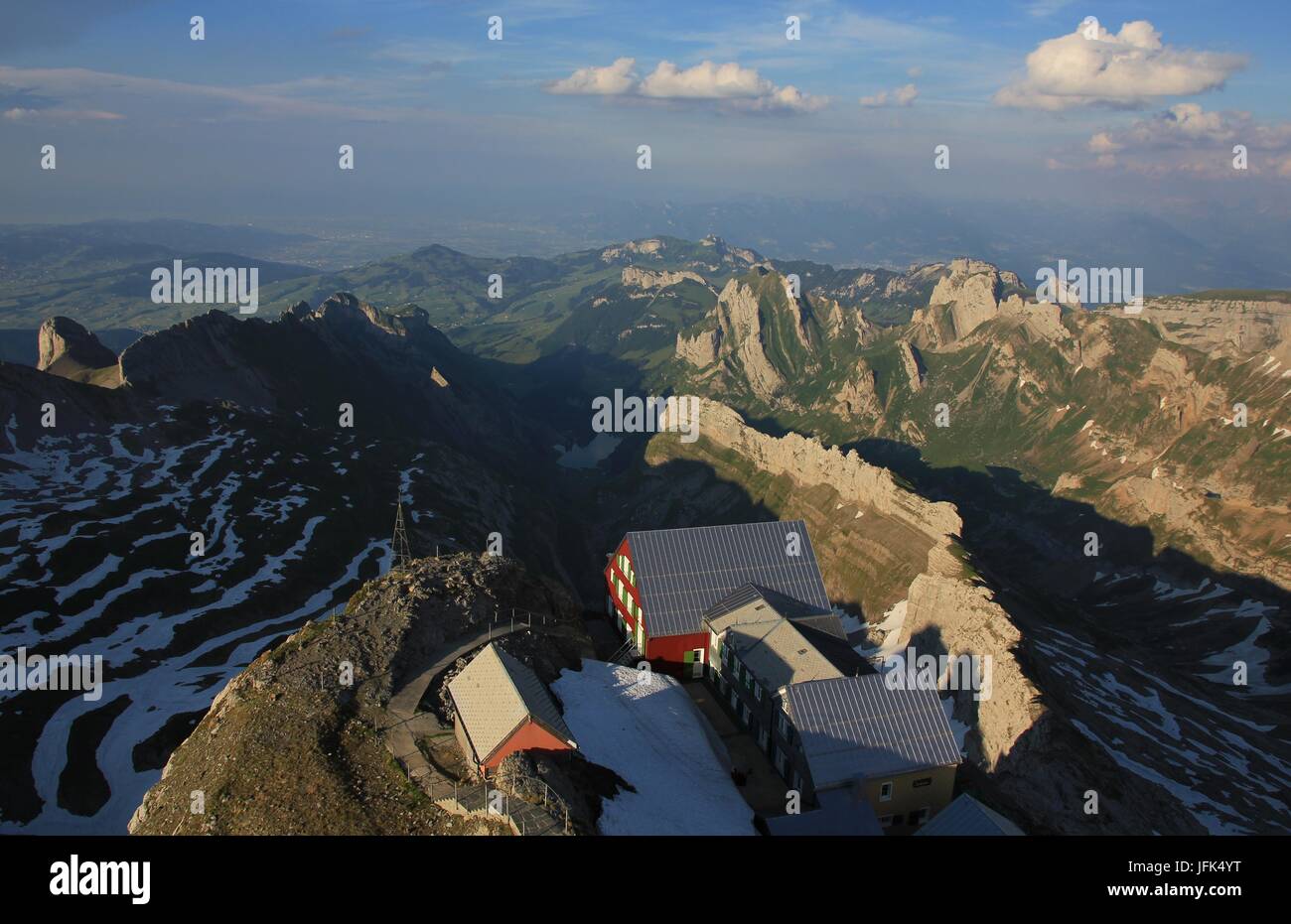 Lake Seealpsee and mountains of the Alpstein Range. View from Mount ...
