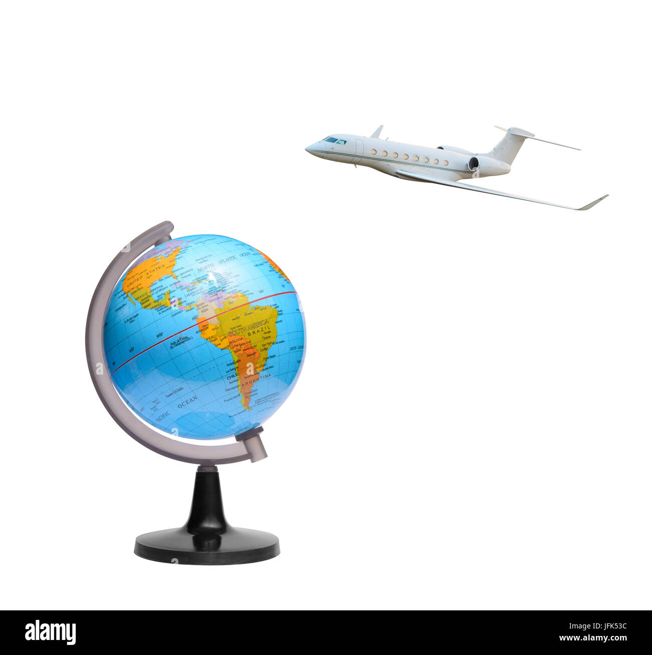 Plane flying around globe Cut Out Stock Images & Pictures - Alamy
