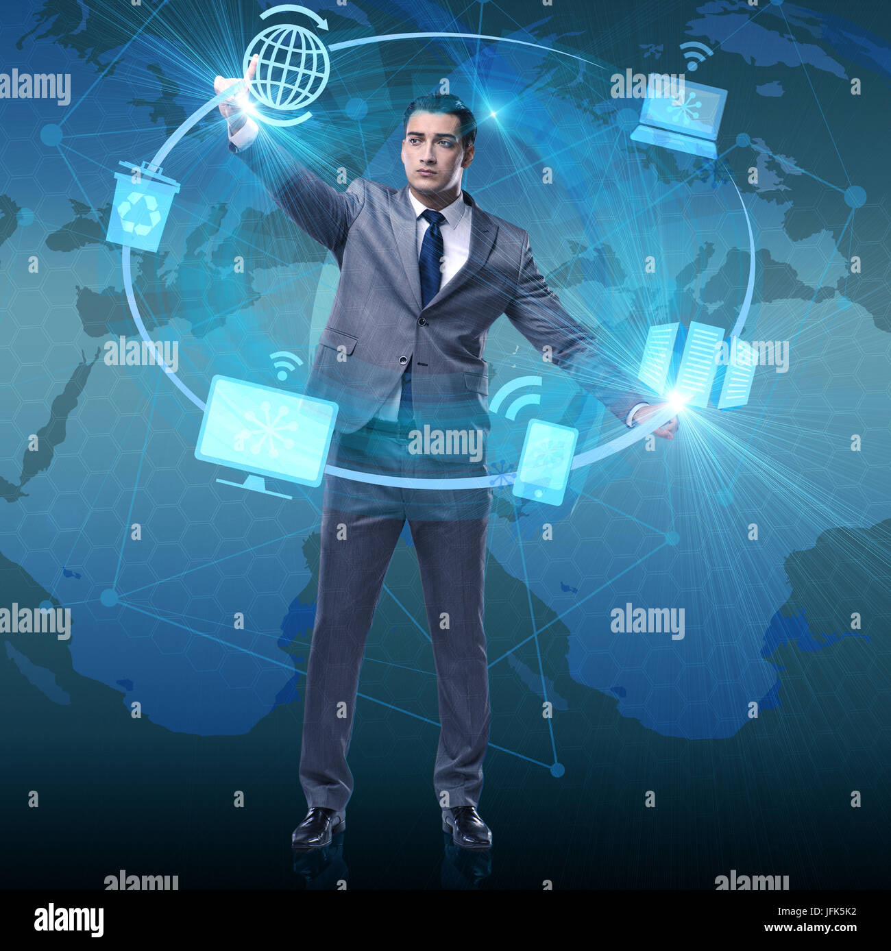 Businessman pressing buttons in computing concept Stock Photo - Alamy