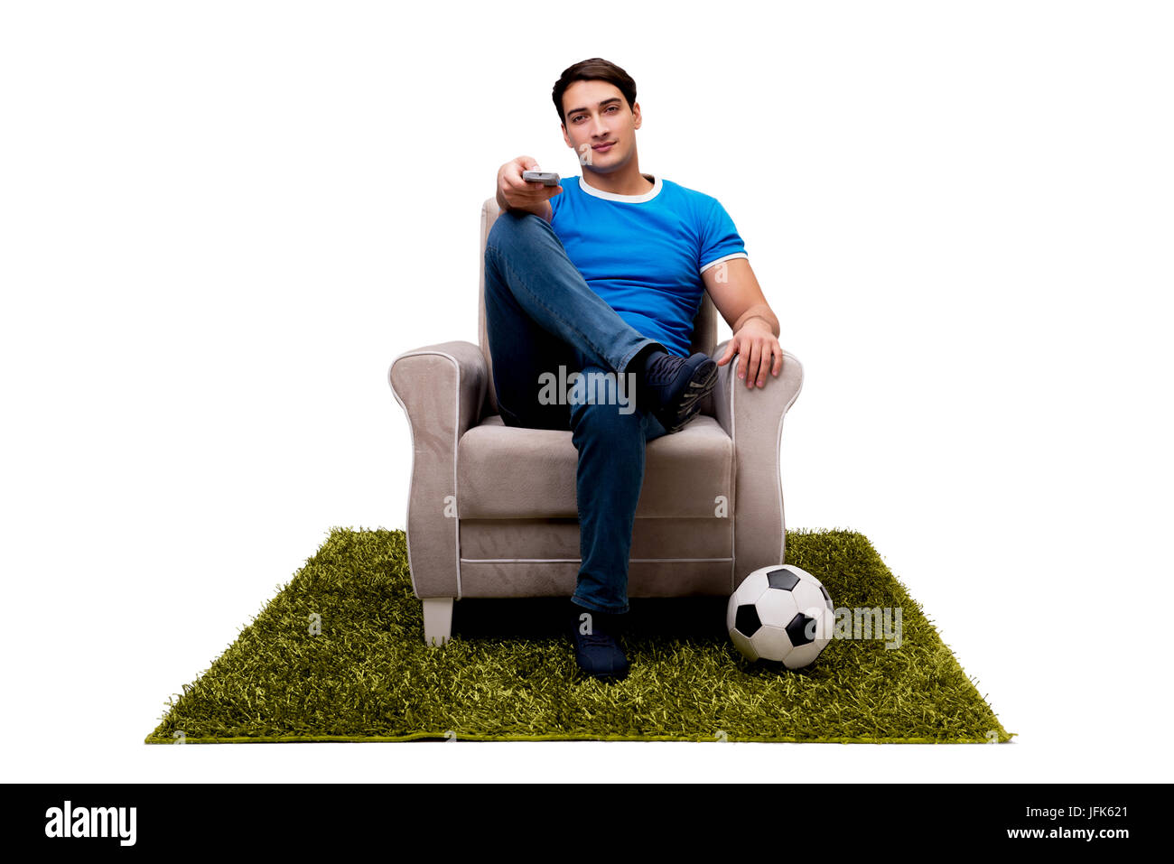 Man watching sports isolated on white background Stock Photo - Alamy