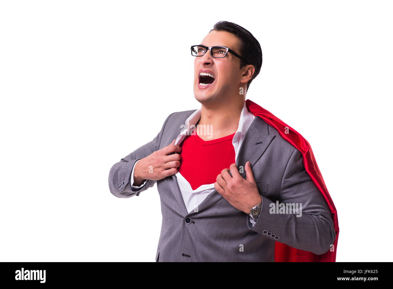Man wearing red cover isolated on whtie background Stock Photo - Alamy