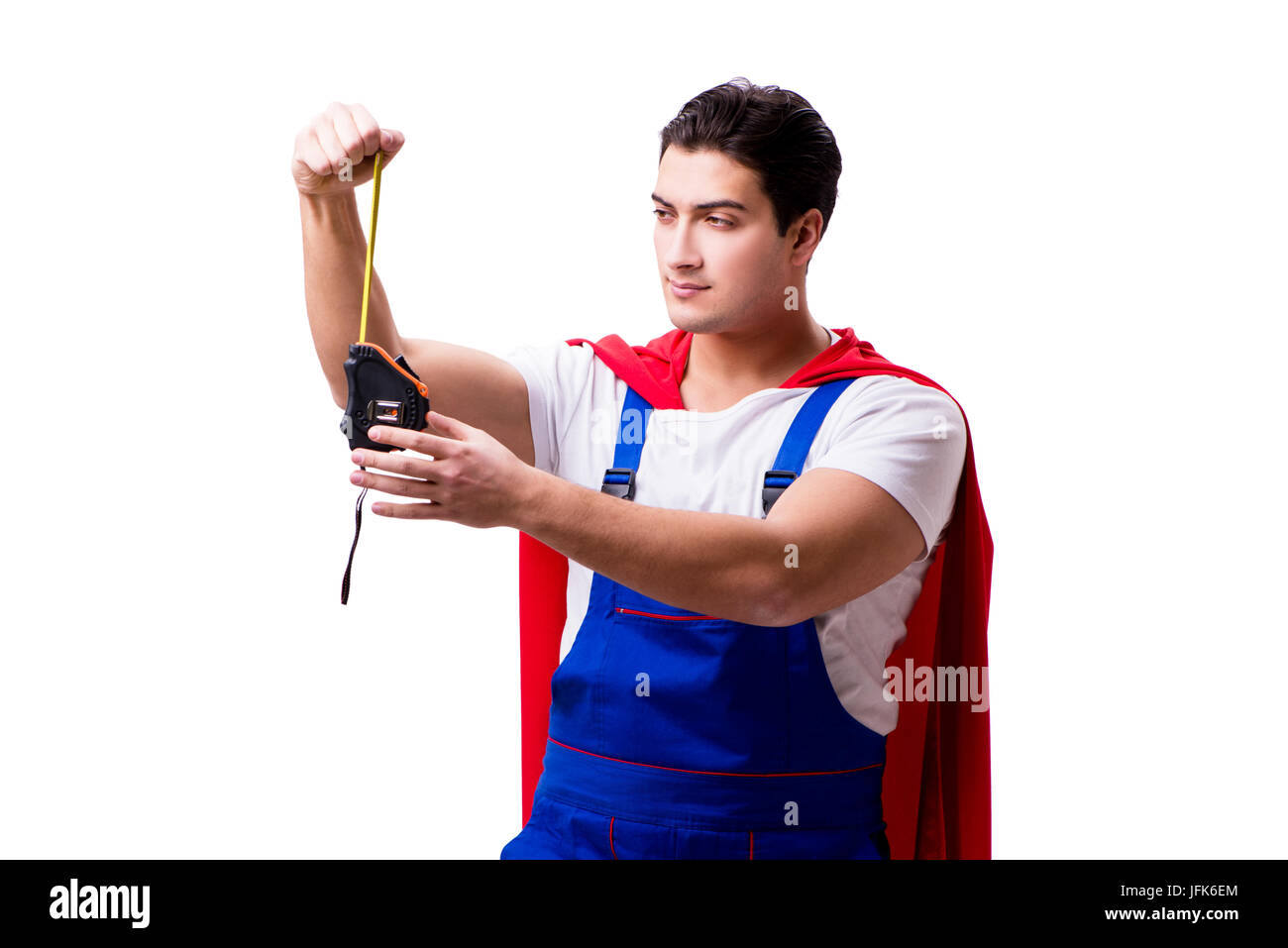 Superhero repairman isolated on white background Stock Photo - Alamy