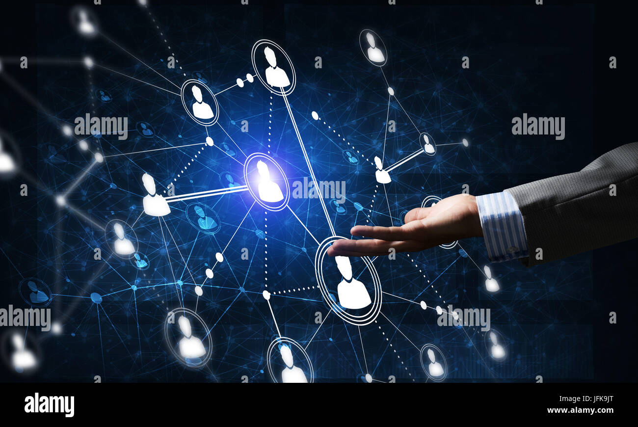 Background conceptual image with social connection lines on dark ...